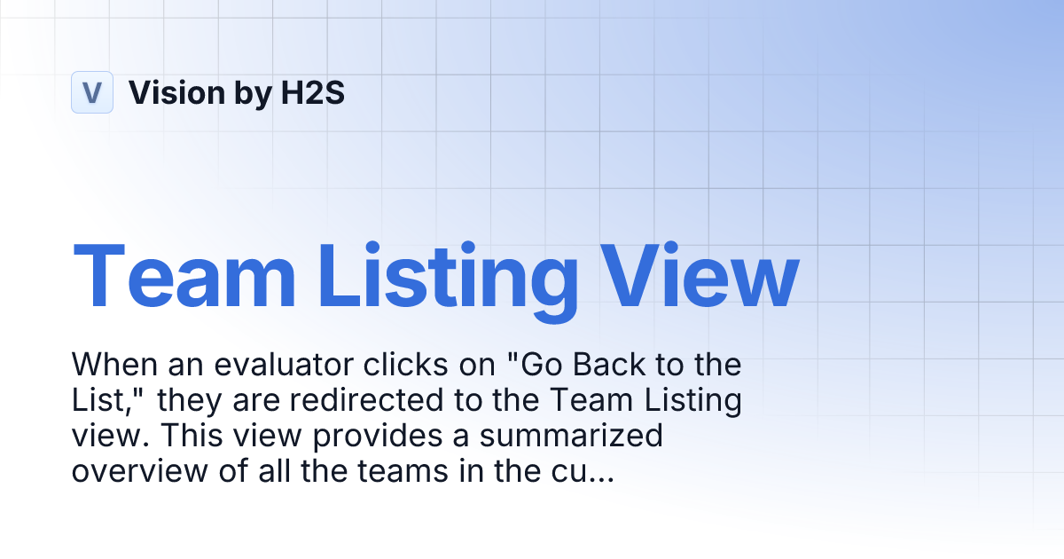 Team Listing View | Vision by H2S